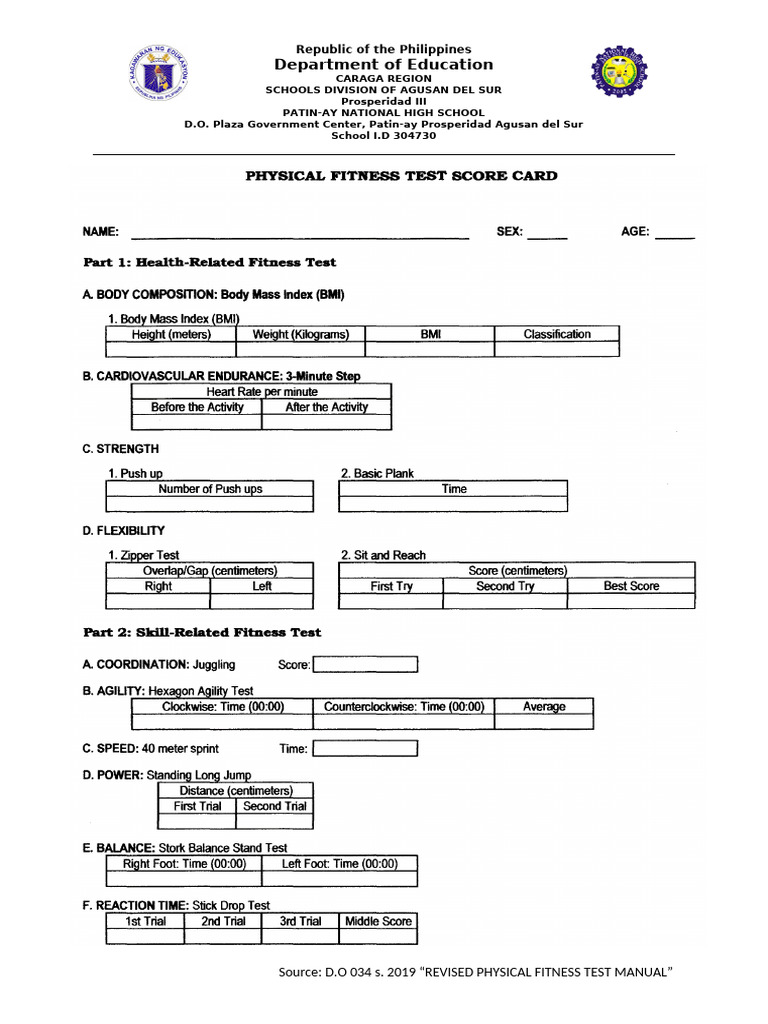 Physical Fitness Test Score Card Deped 2019 | PDF Physical Fitness Test Score Card Deped 2019 | PDF