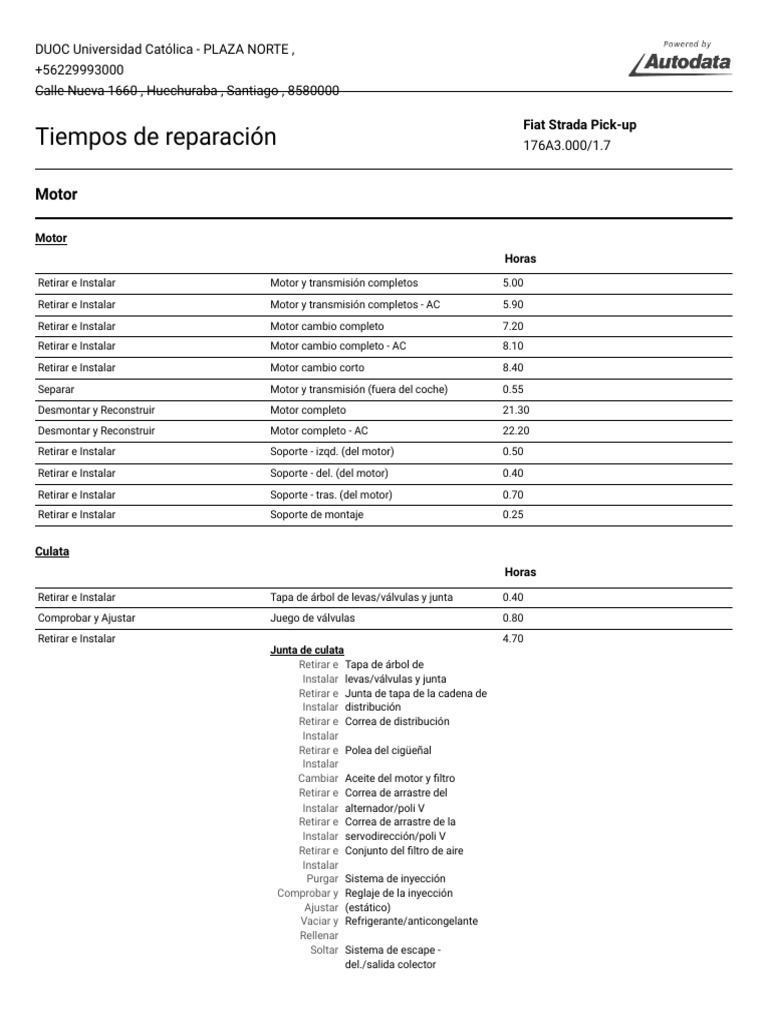 Tiempos de reparación _ Autodata | PDF | Acelerador | Inyección de ...