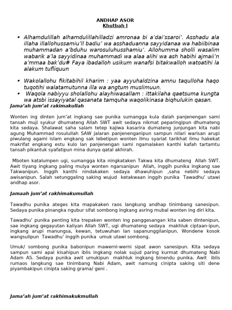 Khotbah Andhap Asor | PDF