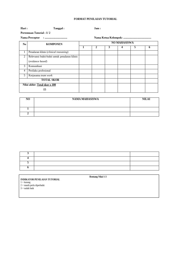 Format Penilaian Tutorial Klinik | PDF