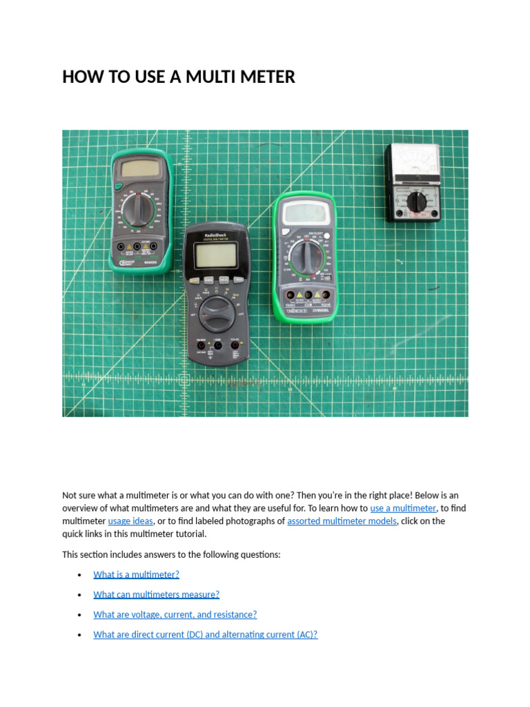 How To Use A Multi Meter | PDF | Electrical Resistance And Conductance ...