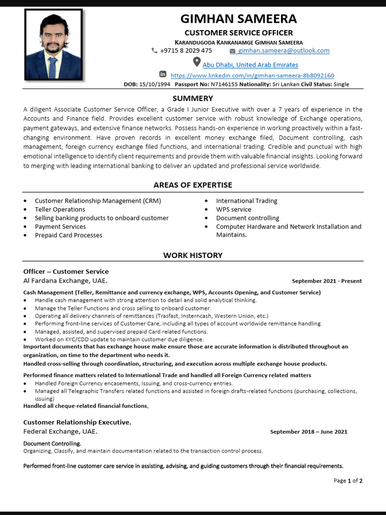 Gimhan Sameera Modified CV - Barari Natural - New | PDF | Cash ...
