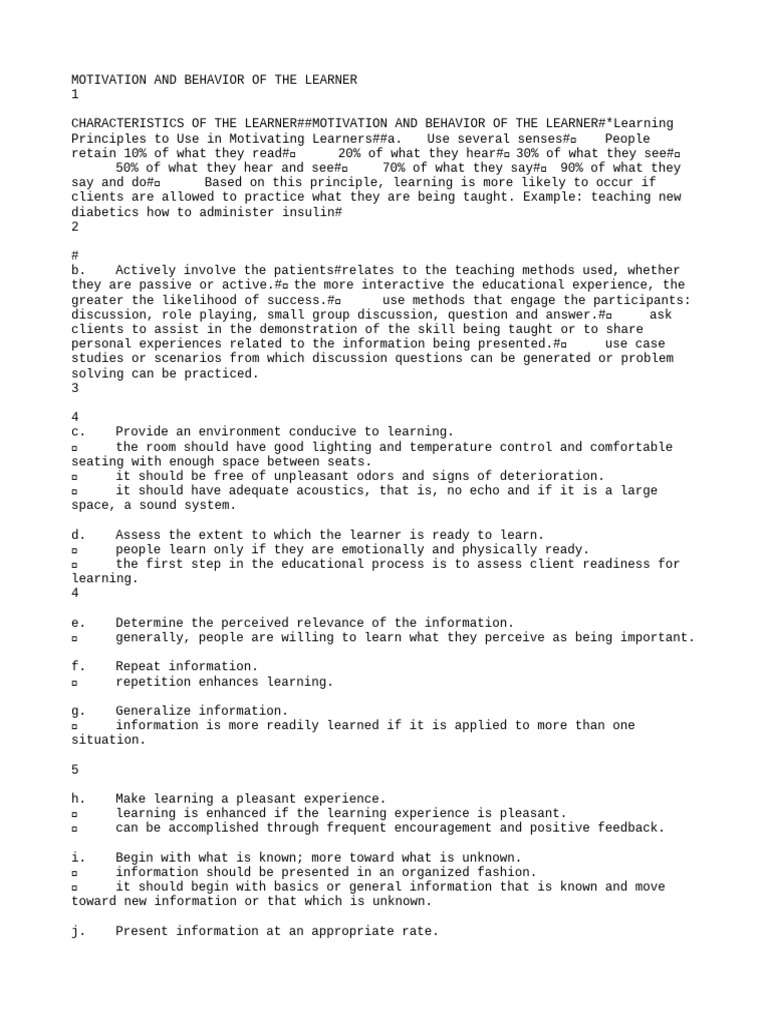 Learner Motivation & Behavior | PDF | Learning | Behavior