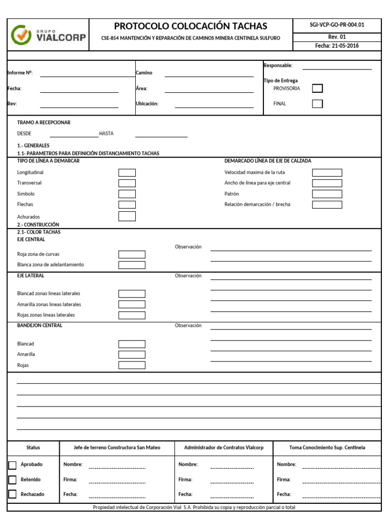 Protocolo Colocación Tachas Viales | PDF