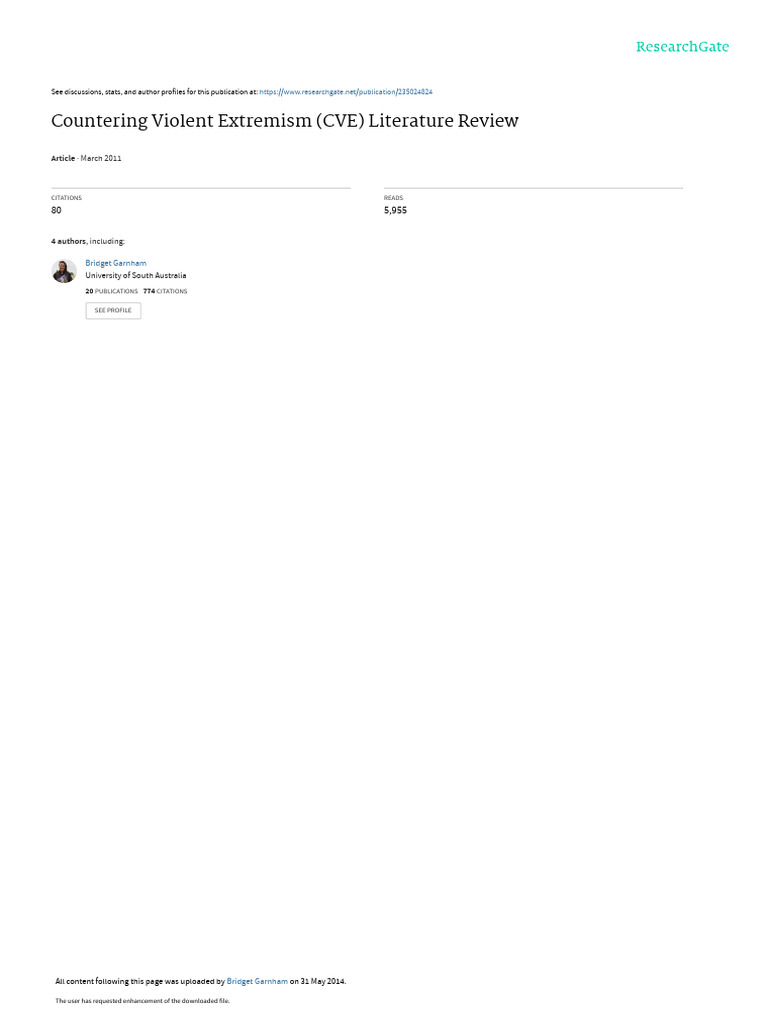 Countering Violent Extremism CVE Literature Review | PDF | Extremism | Methodology