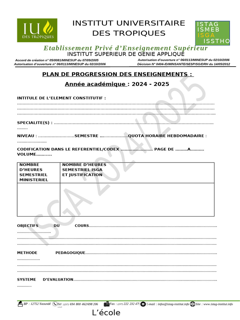 Plan de Progression Isga 2024 - 2025 | PDF