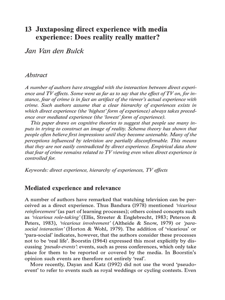 Van Den Bulck, J. (2004b) - Juxtaposing Direct Experience With Media ...