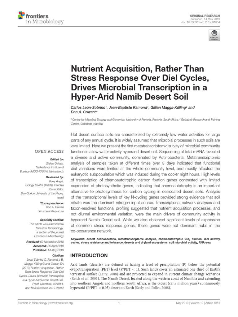 Nutrient Acquisition, Rather Than Stress Response Over Diel Cycles ...