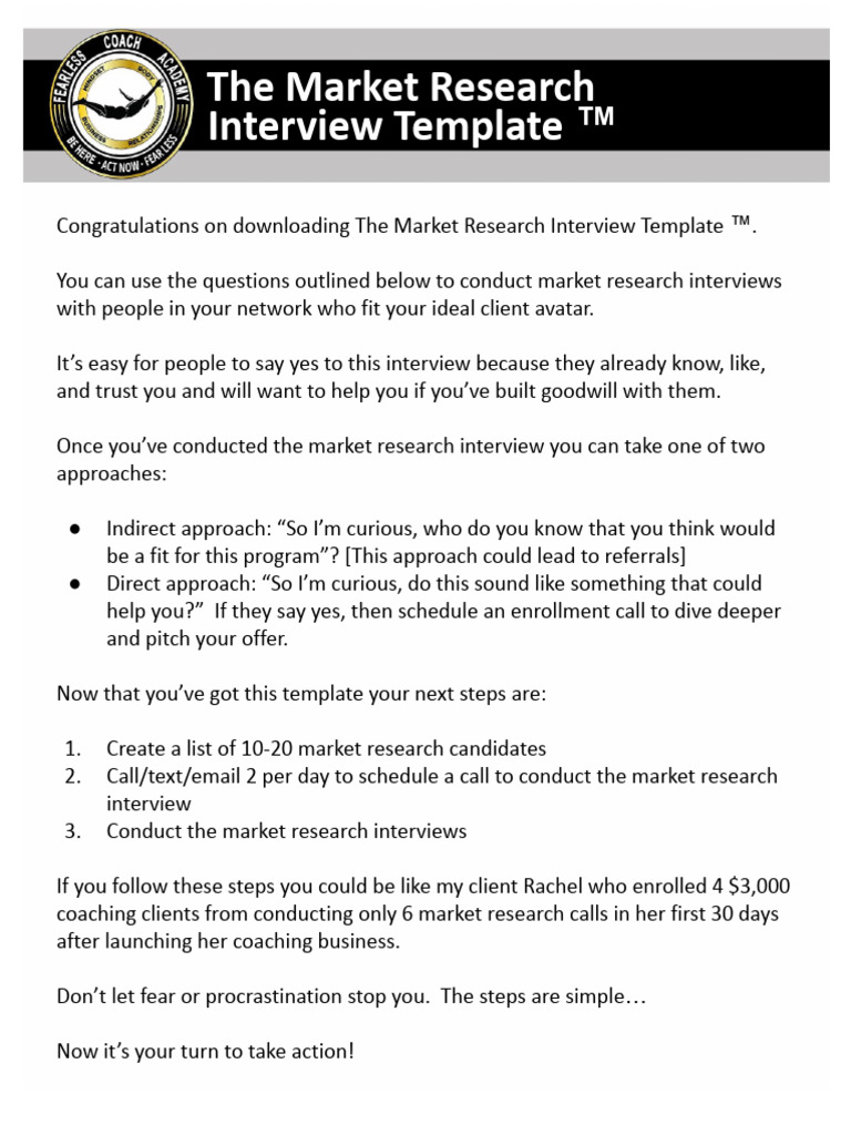 Market Research Interview Template (UPDATED) Peter IV | PDF | Marketing ...