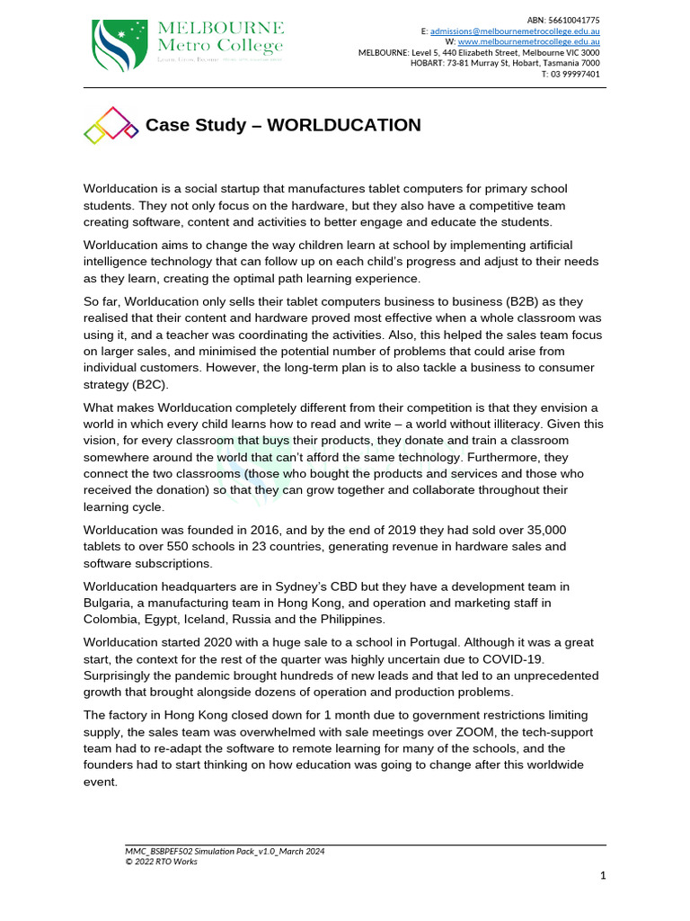 BSBPEF502 Simulation Pack - v1.0 | PDF | Economies | Business