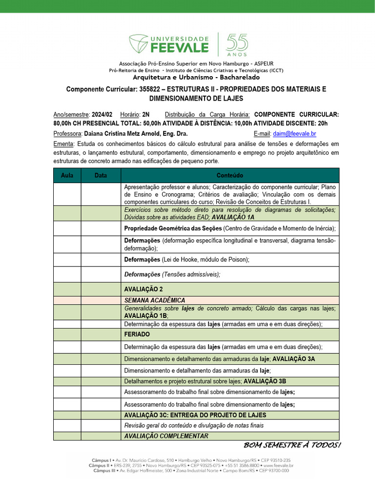 2N Cronograma EII 2024 02 | PDF | Estresse (Mecânica) | Mecânica dos sólidos