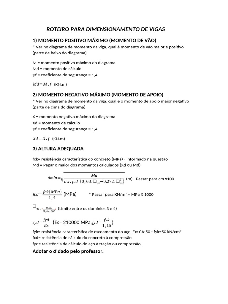 ROTEIRO PARA DIMENSIONAMENTO DE VIGAS | PDF | Resistência dos materiais ... ROTEIRO PARA DIMENSIONAMENTO DE VIGAS | PDF | Resistência dos materiais ...