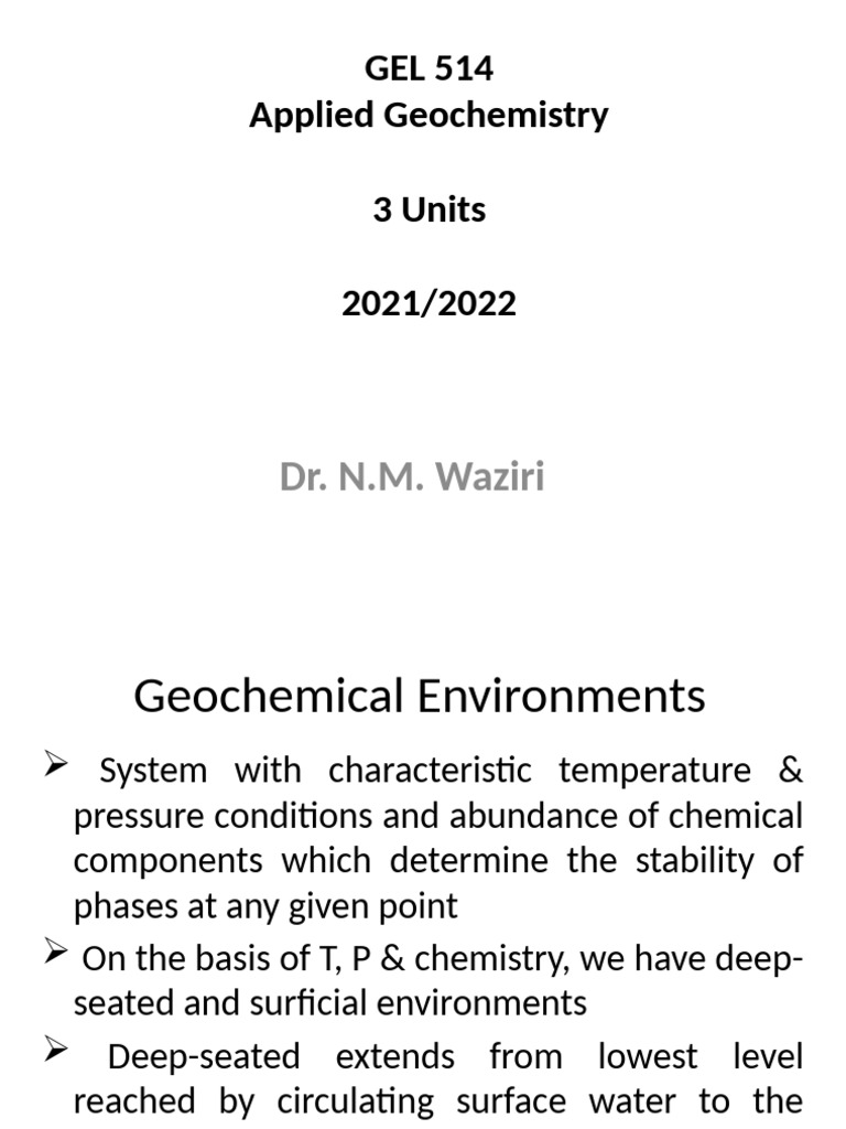 GEL 514 - Applied Geochemistry 2 | PDF | Rock (Geology) | Geochemistry