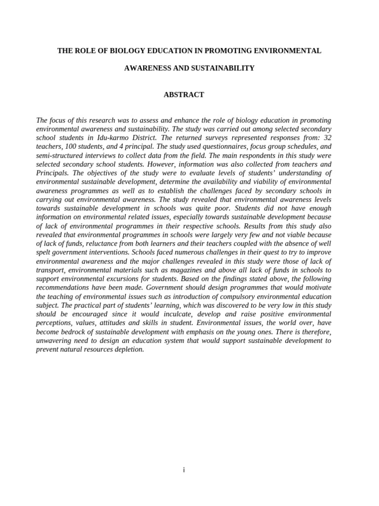 The Role of Biology Education in Promoting Environmental Awareness and ... The Role of Biology Education in Promoting Environmental Awareness and ...