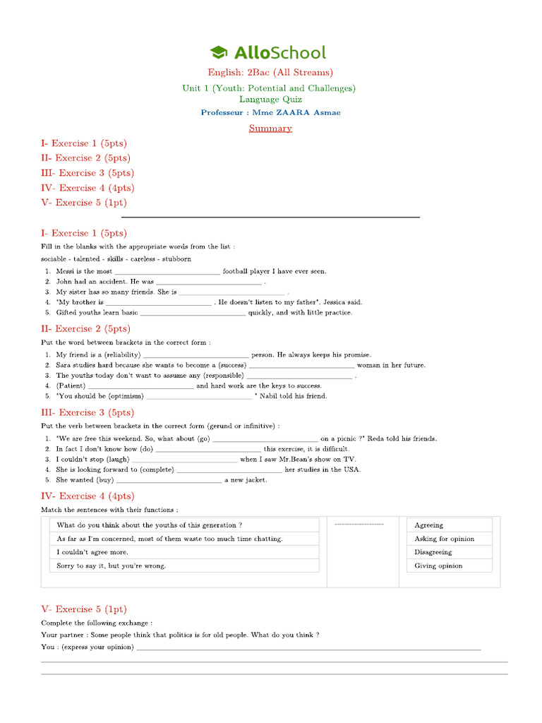 Language Quiz 1 | PDF