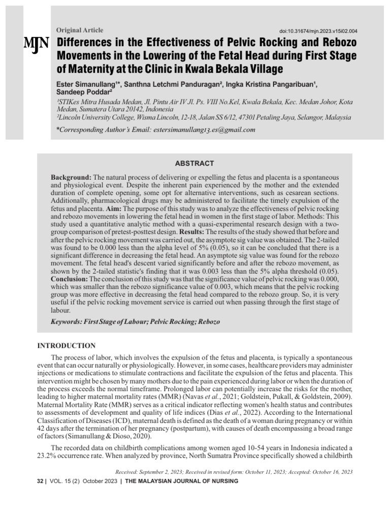 Differences in The Effectiveness of Pelvic Rocking and Rebozo | PDF ...