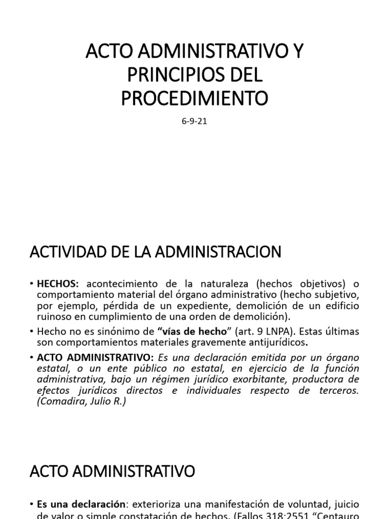 Acto Administrativo y Principios Del Procedimiento | PDF | Debido al proceso | Nulo (ley)