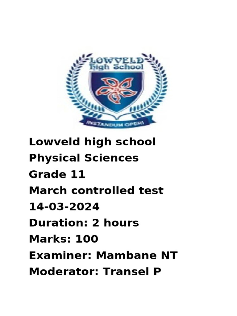 LHS Grade 11 PS March Test 2024 | PDF | Force | Newton's Laws Of Motion