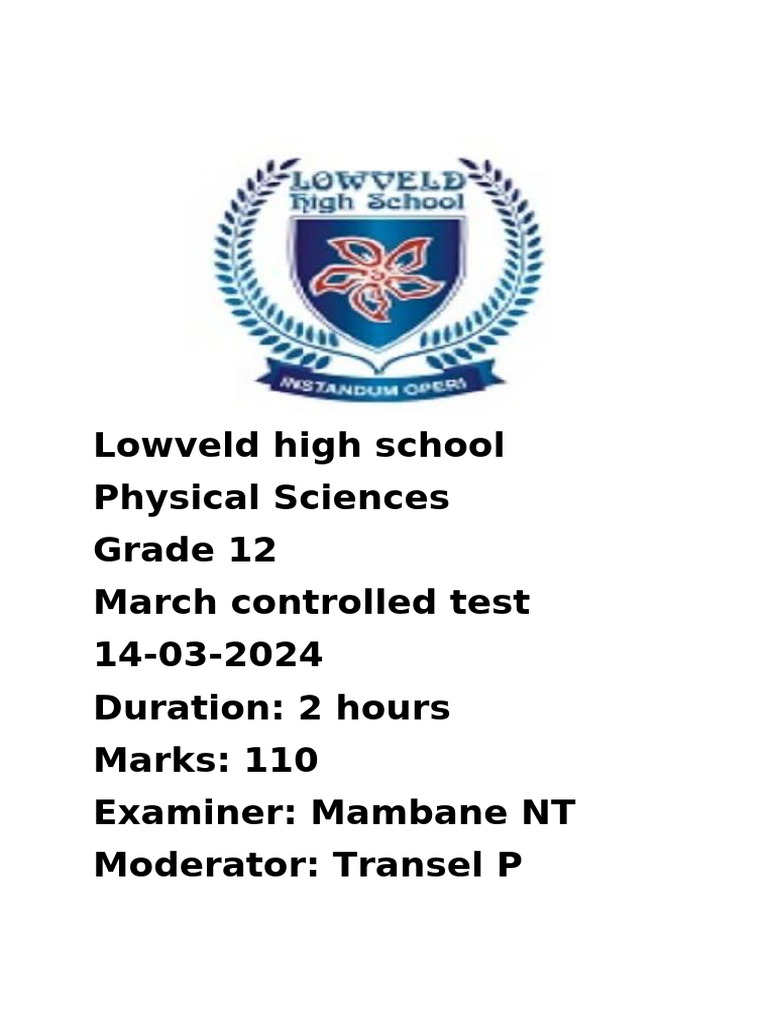 Grade 12 Physical Sciences Test 2024 | PDF | Collision | Force