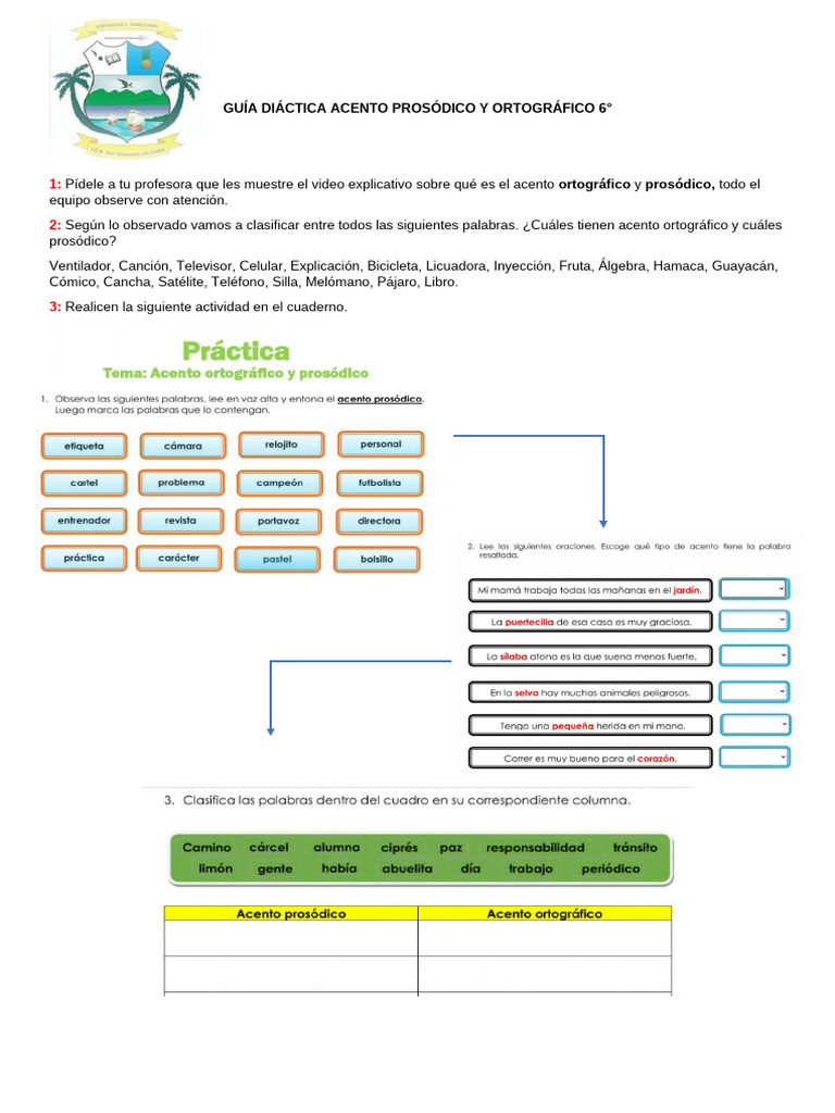 Guía Didáctica Acento Prosódico y Ortográfico 6° | PDF | Artes del ...
