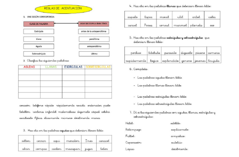 Ejercicios Reglas de Acentuación | PDF