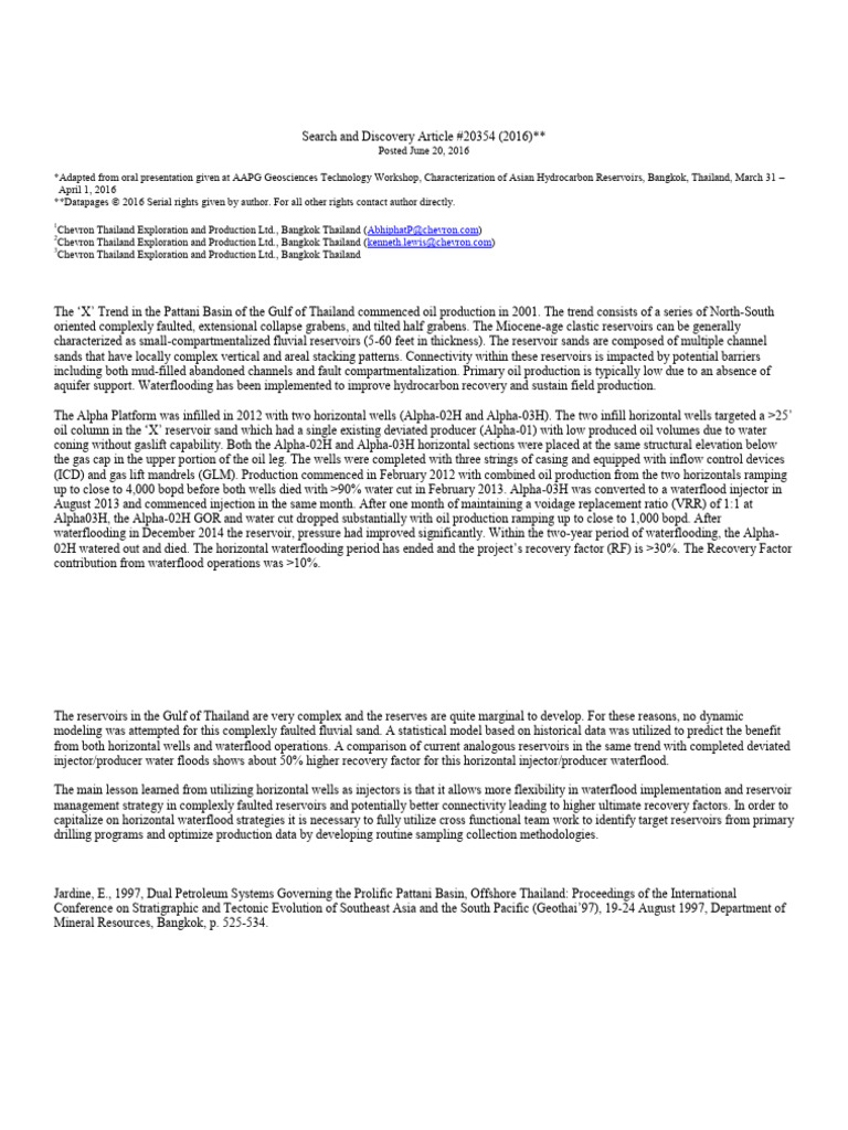 Horizontal Well Injector-Producer Pair Platong Field, Pattani Basin, Thailand | PDF | Petroleum ...