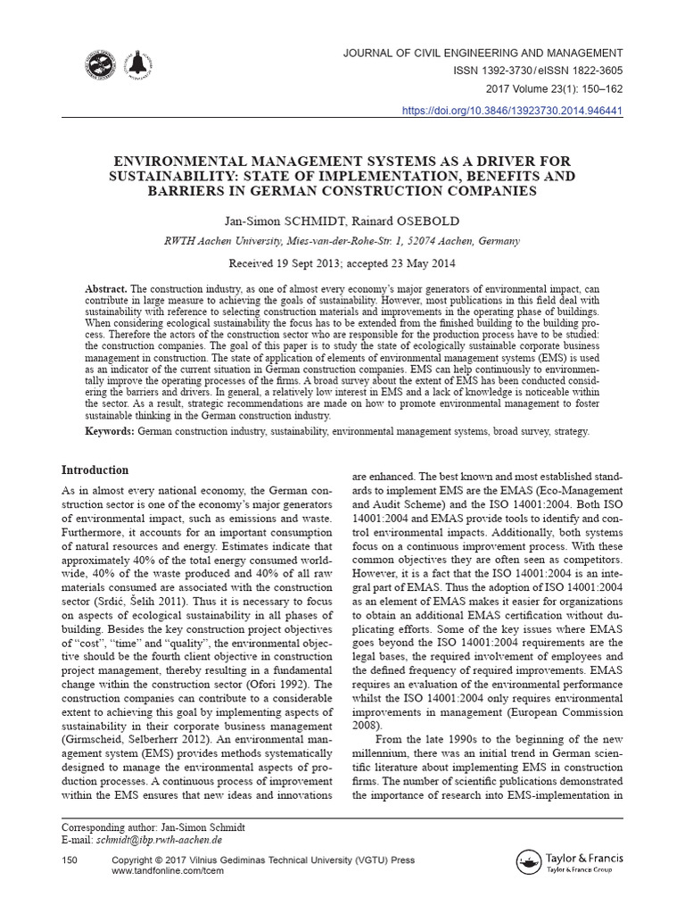 Environmental Management Systems As A Driver For S | PDF | Environmental Resource Management ...