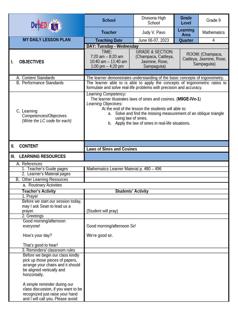 DLP 06 05 23 | PDF | Triangle | Trigonometric Functions