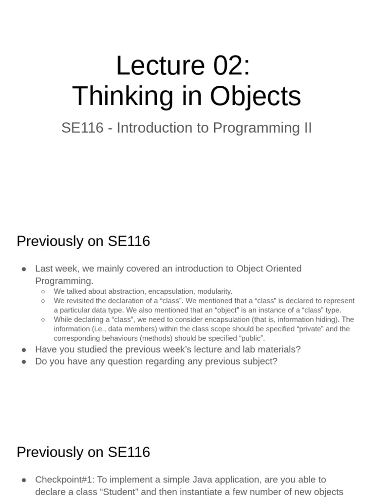 Lecture 02 - Thinking in Obejcts | PDF | Object Oriented Programming ...