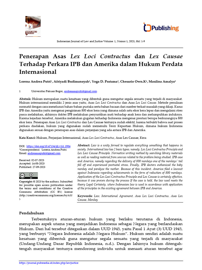 Penerapan Lex Loci dalam Kasus IPB-A Amerika | PDF | Hukum