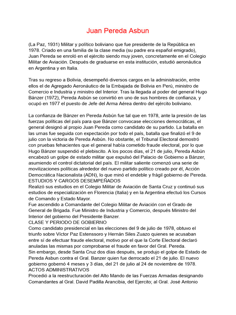 Juan Pereda Asbun | PDF | Bolivia | Gobierno