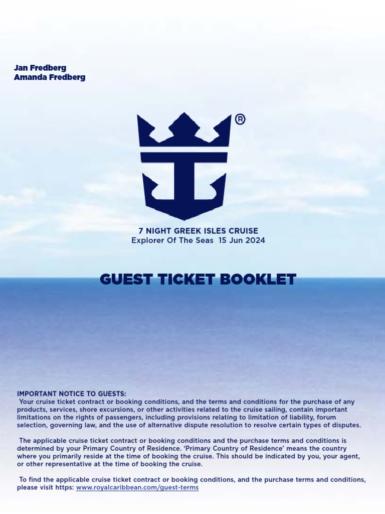 Guest Ticket Booklet: Jan Fredberg Amanda Fredberg | PDF | Cruise Ship ...