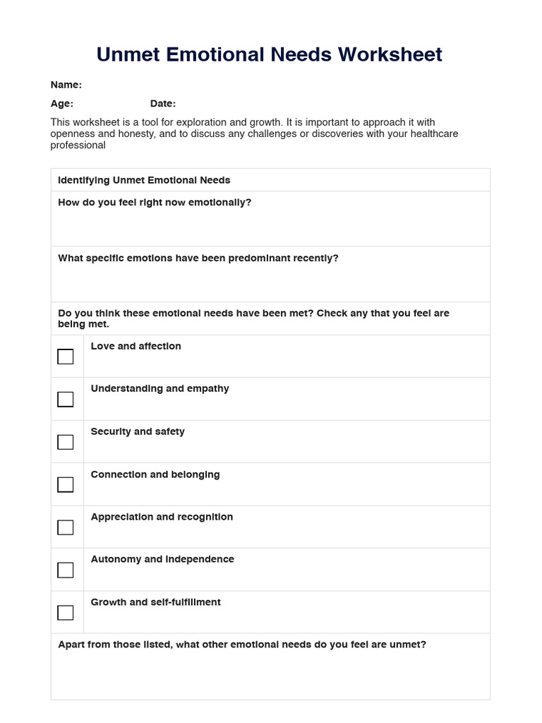 Unmet Emotional Needs Worksheet | PDF | Career & Growth | Self-Improvement