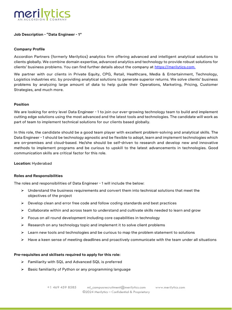 Merilytics JD_Data Engineer - 1 | PDF | Analytics | Business