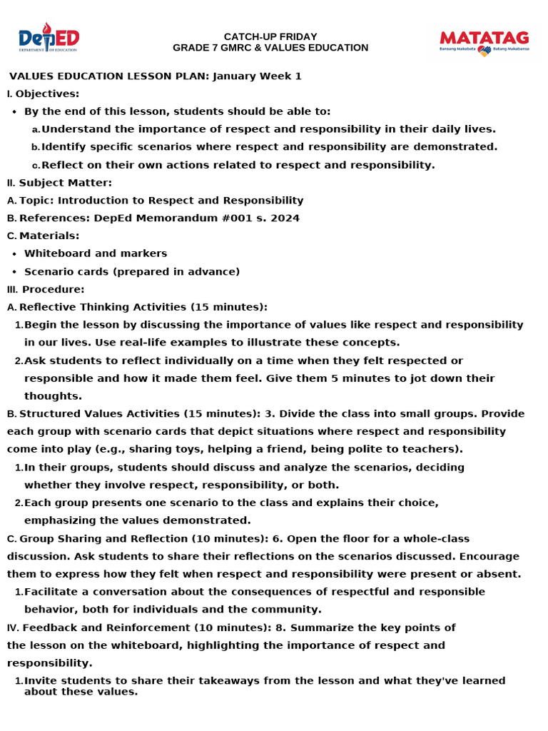 Grade 7 Gmrcvalues Education | PDF | Lesson Plan | Gratitude