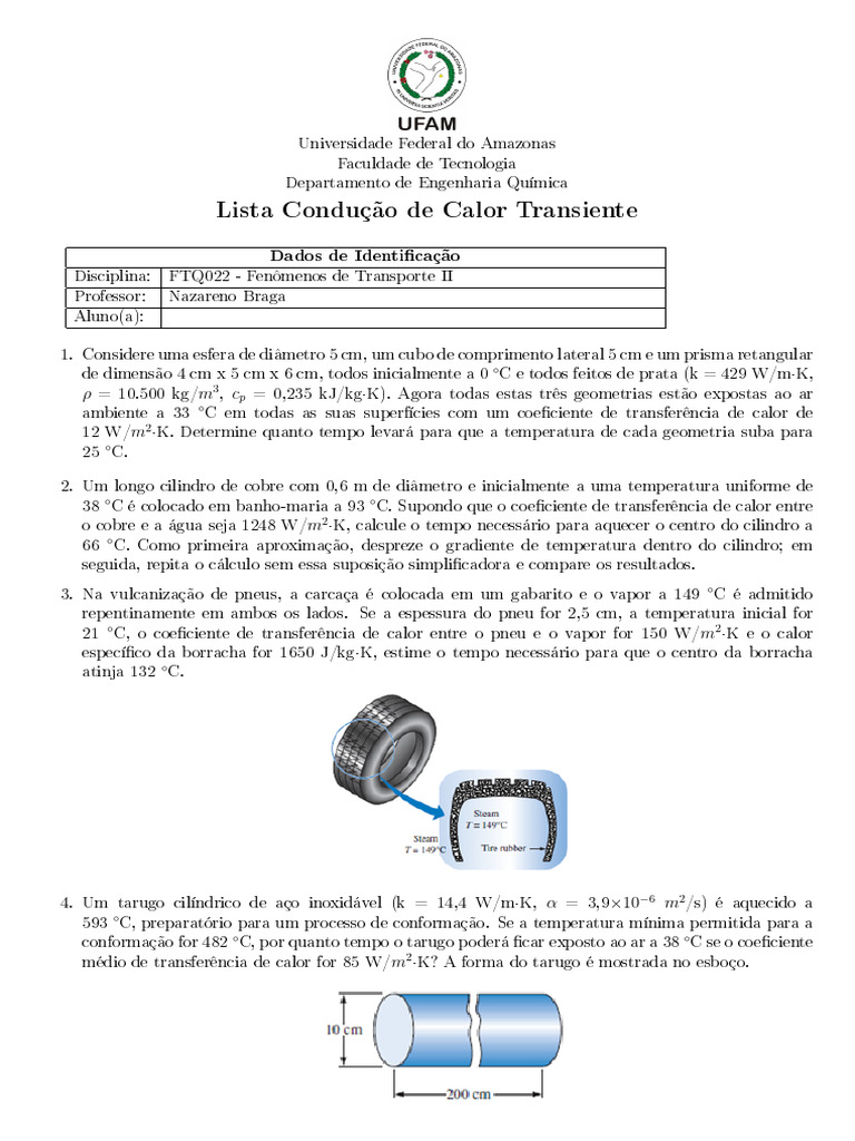 Lista Condução de Calor Transiente | PDF | Transferência de calor | Calor