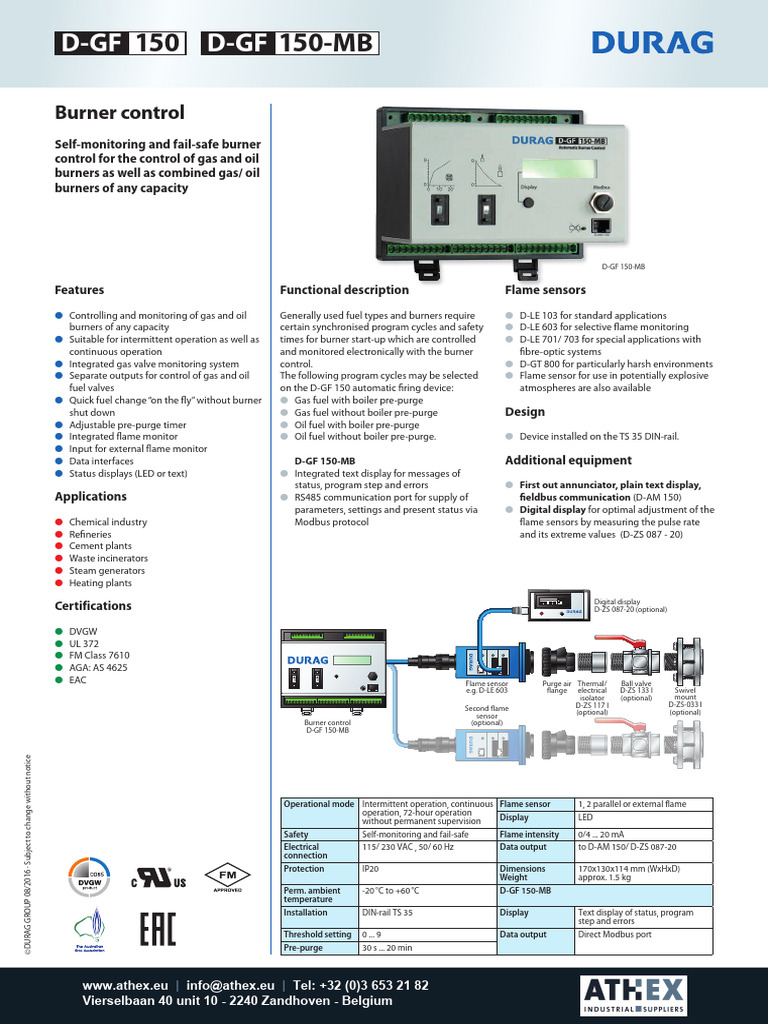 Durag Group Athex D GF 150 MB Burner Control en | PDF | Sensor | Boiler