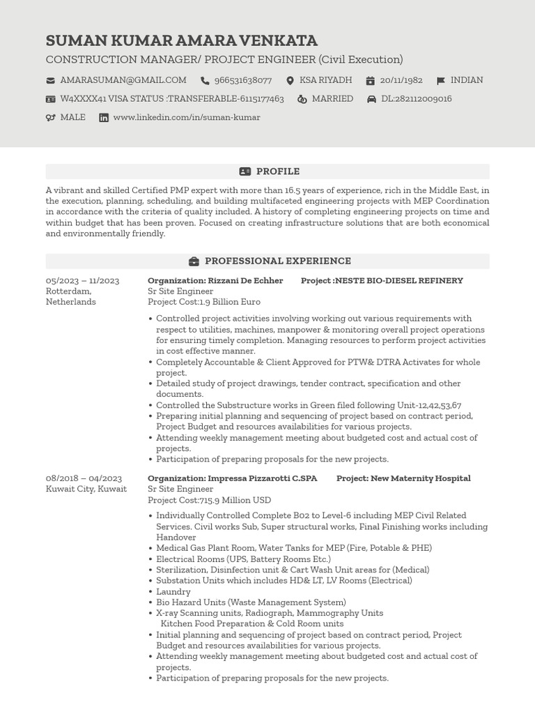 Suman CV | PDF | General Contractor | Project Management