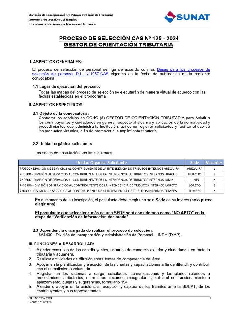 Proceso de Selección Cas #125 - 2024 Gestor de Orientación Tributaria | PDF | Gestión de ...