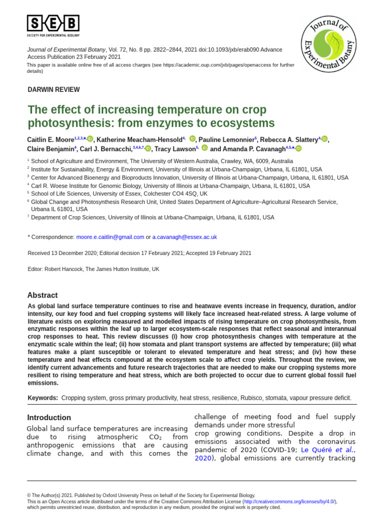 The Effect of Increasing Temperature On Crop Photosynthesis | PDF ...