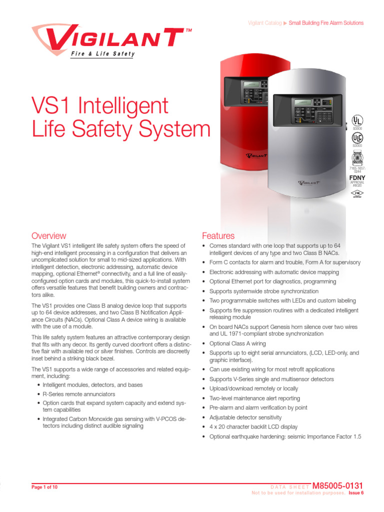 M85005-0131 - VS1 64 Point Intelligent Fire Alarm Control Panel | PDF ...