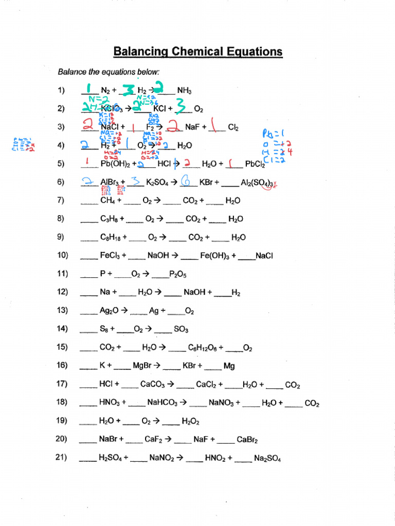 Balancing Chemical Eq 2-1 | PDF