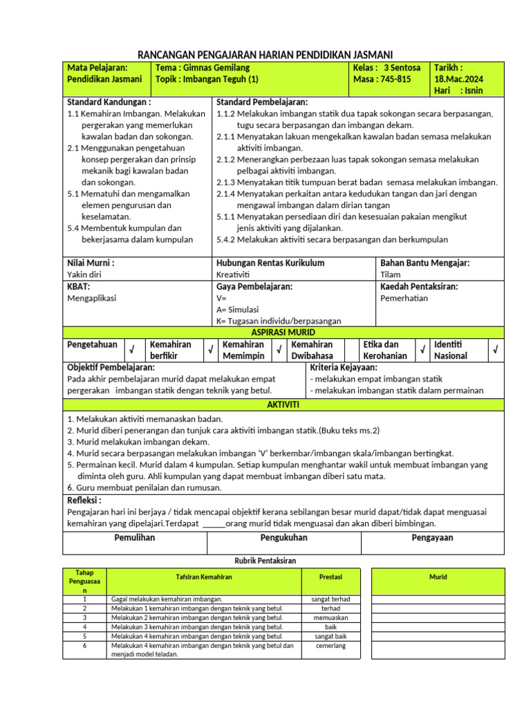 RPH PJ Tahun 3 | PDF | Karier & Perkembangan