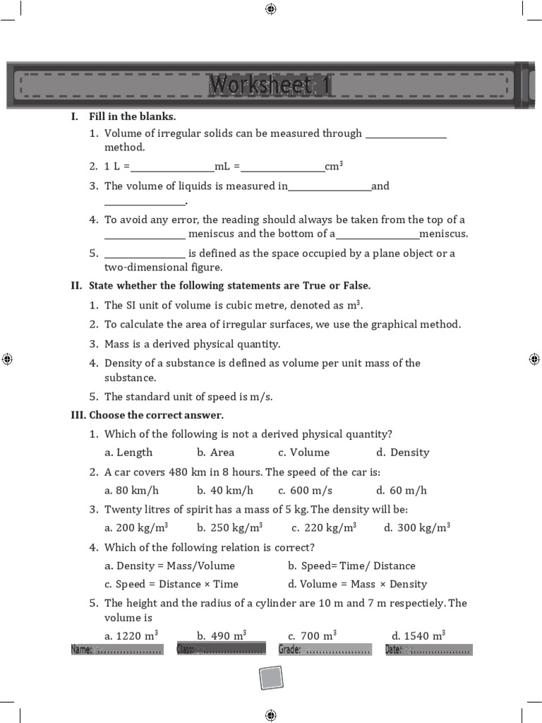 Worksheet-Chp-1-2-1 | PDF | Volume | Density