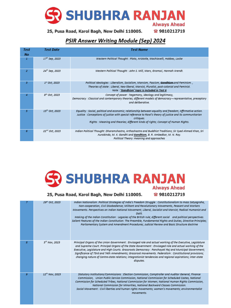 Subhra Ranjan Psir Test Schedule 2024 | PDF | Political Philosophy ...
