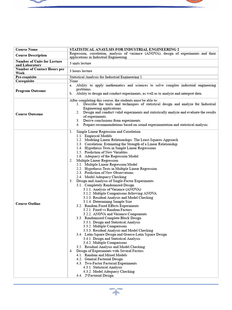 Statistical Anaylsis For Industrial Engineering 2 Pdf Analysis Of Variance Statistics