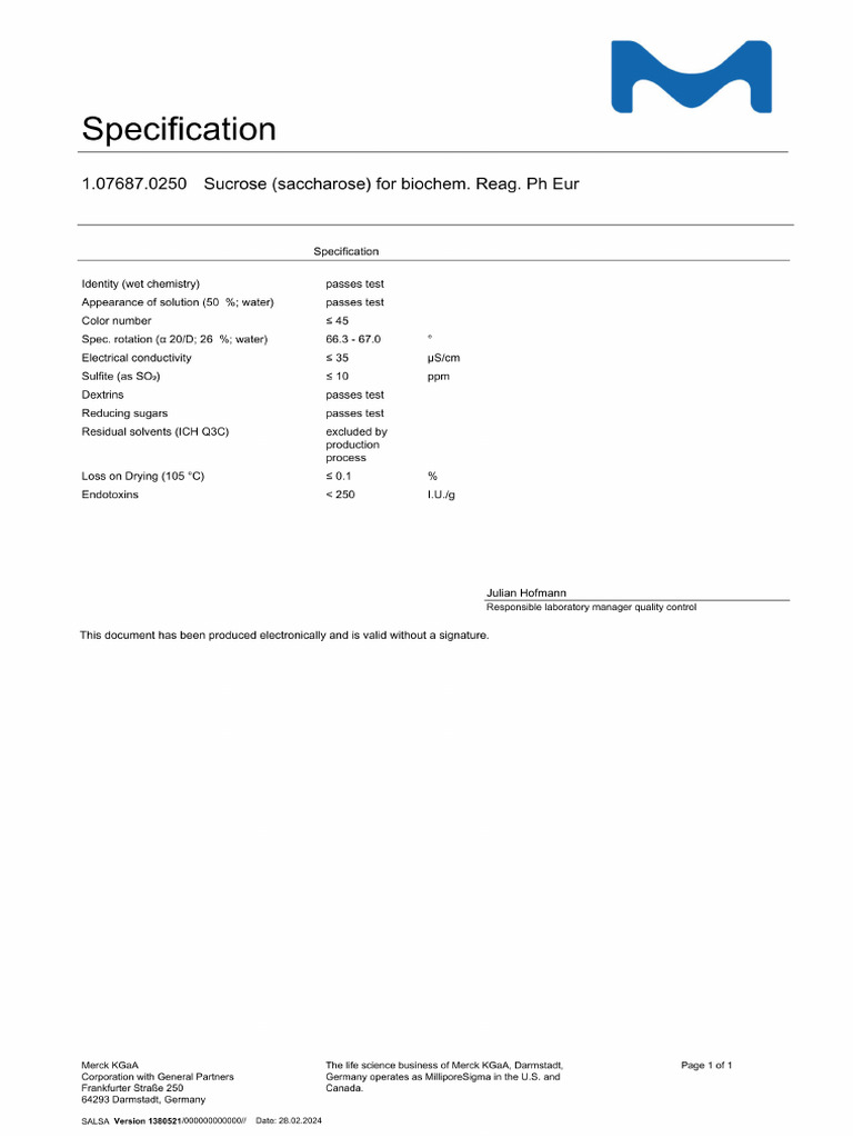 Sucrose - Merck | PDF