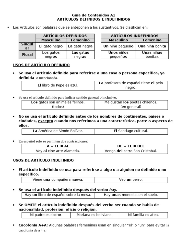 Articulos Definidos e Indefinidos | PDF | Género gramatical | Lingüística