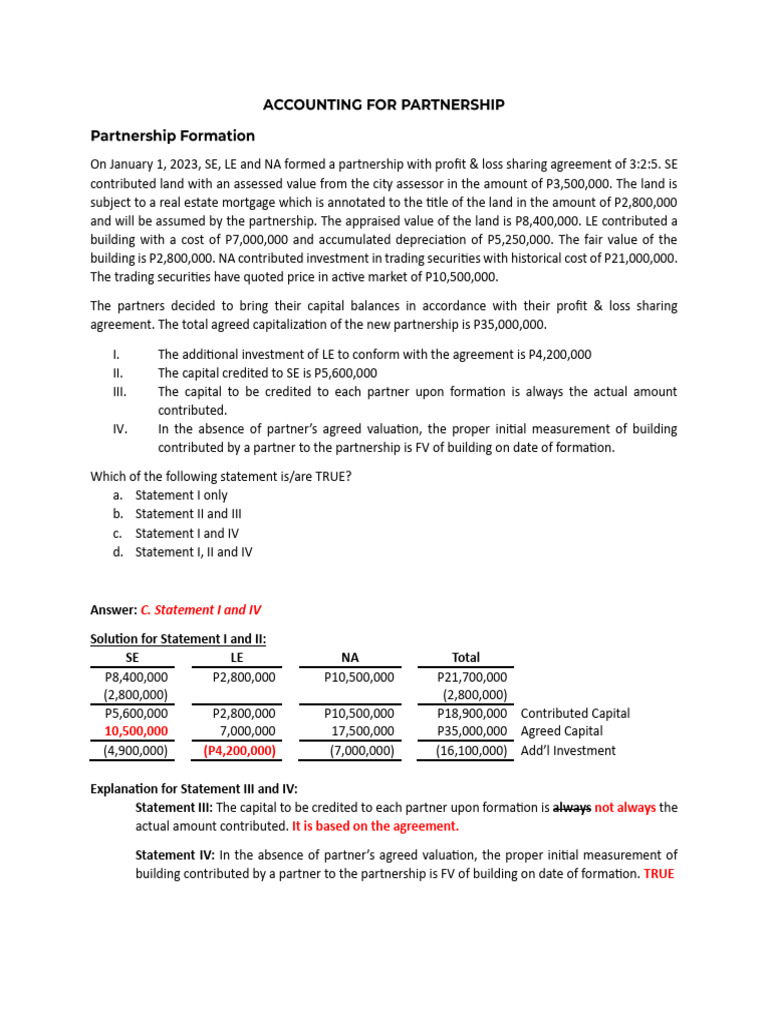 Accounting For Partnership (Pre-Test and Post Test) With Answer and ...