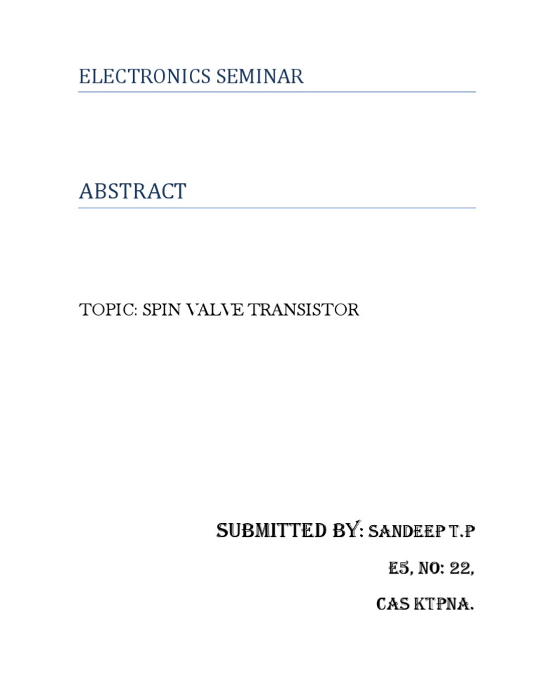 Spin Valve Transistor Seminar Overview | PDF